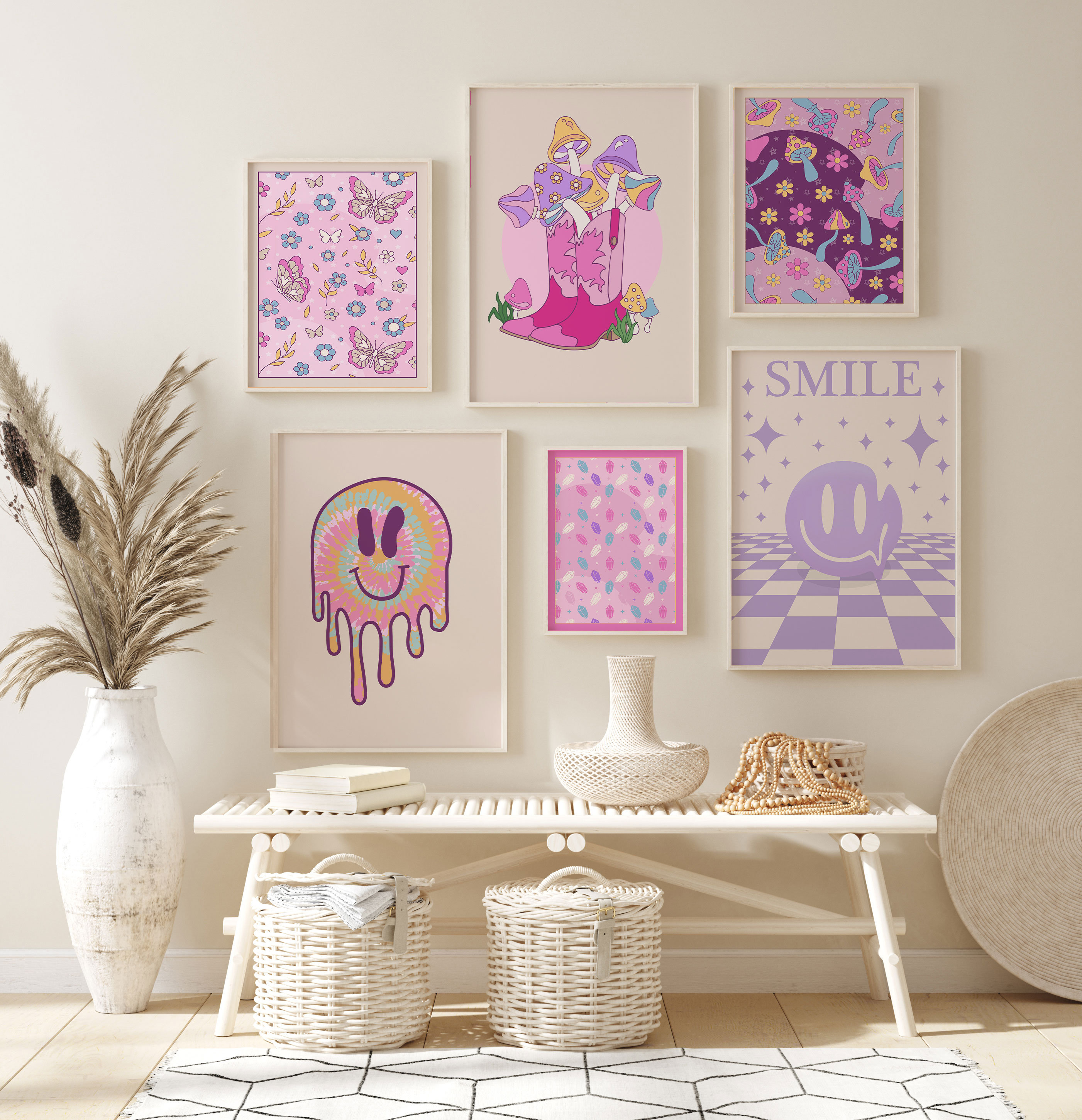 Trendy Preppy Wall Art Set of 12 Prints, Digital Download, Retro Wall ...