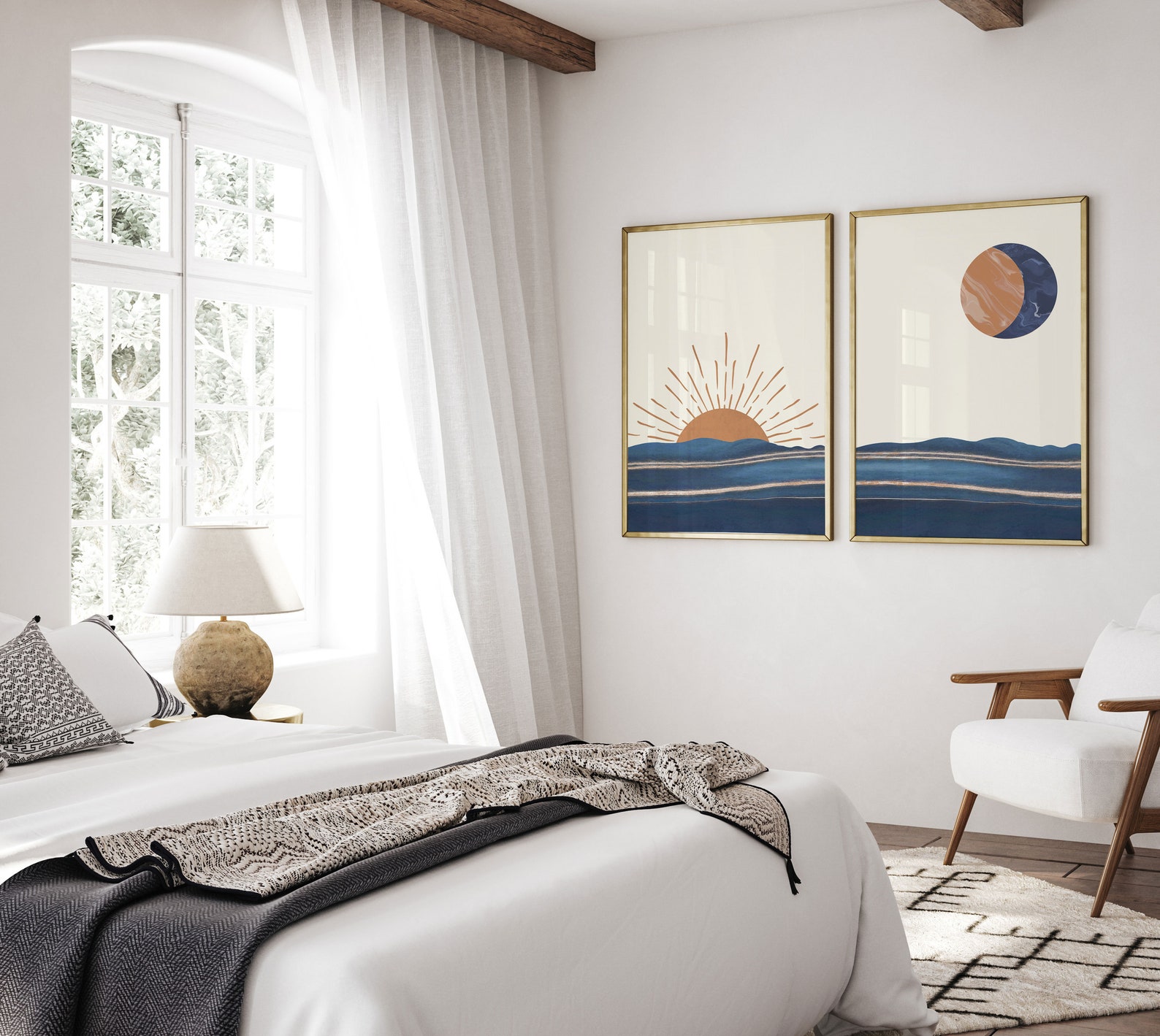 Sun and Moon Wall Art Abstract Art Minimalist Wall Art Set - Etsy