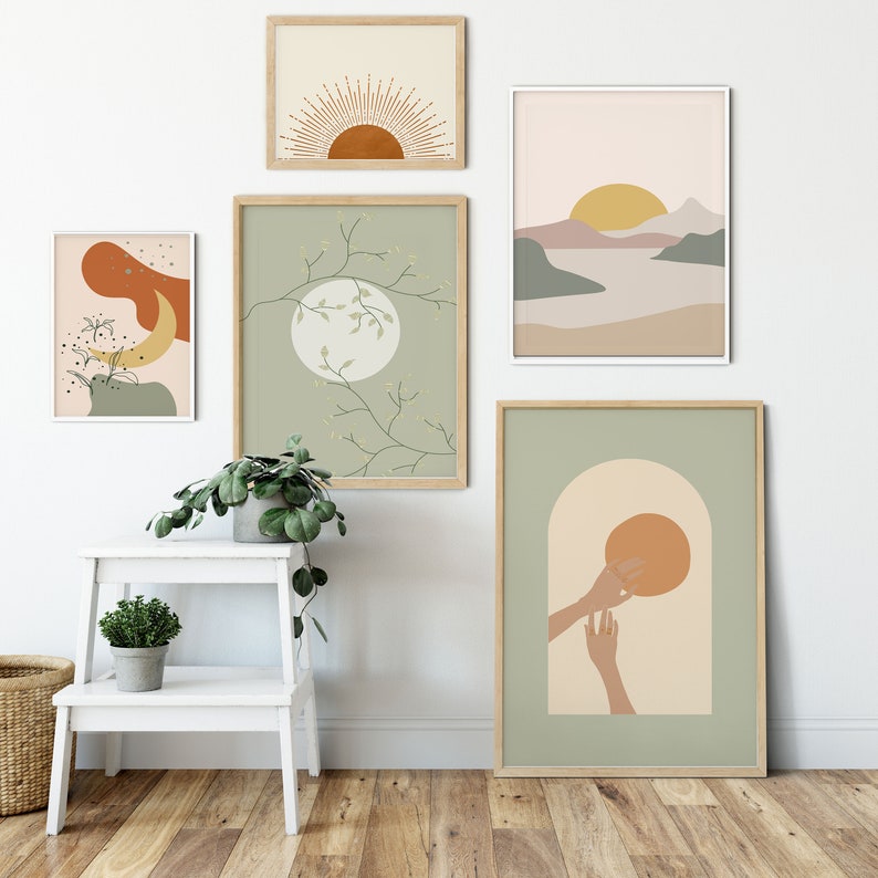 Boho Gallery Wall Print Set Modern Boho Prints Matching Rust | Etsy