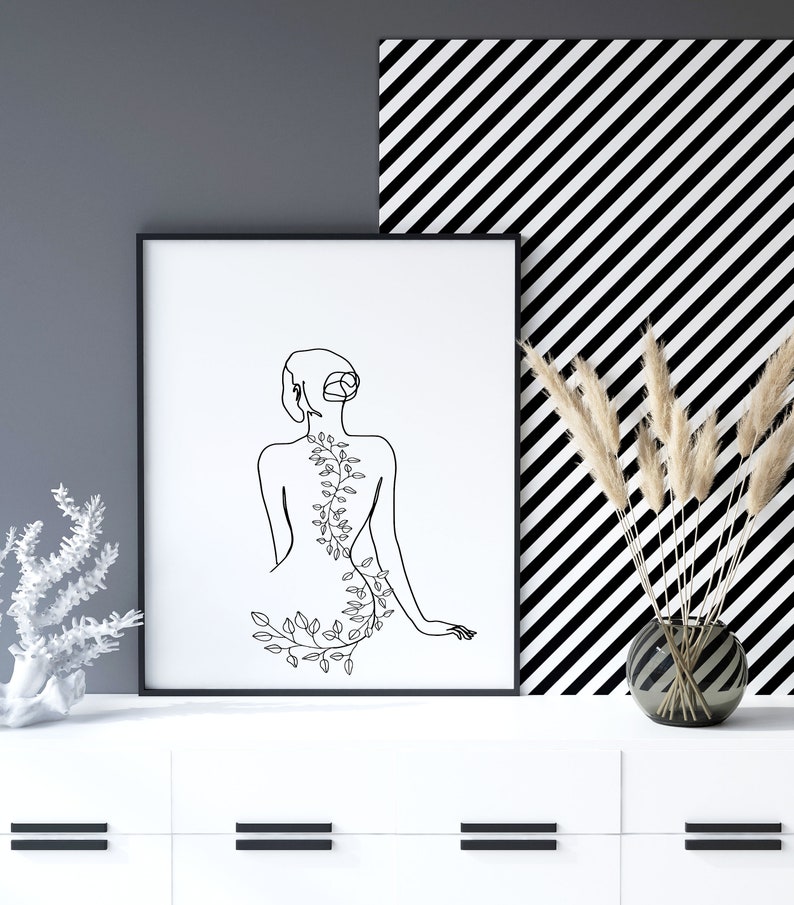 Minimalist Line Art, Woman Body Print Black White Minimalist Print ...