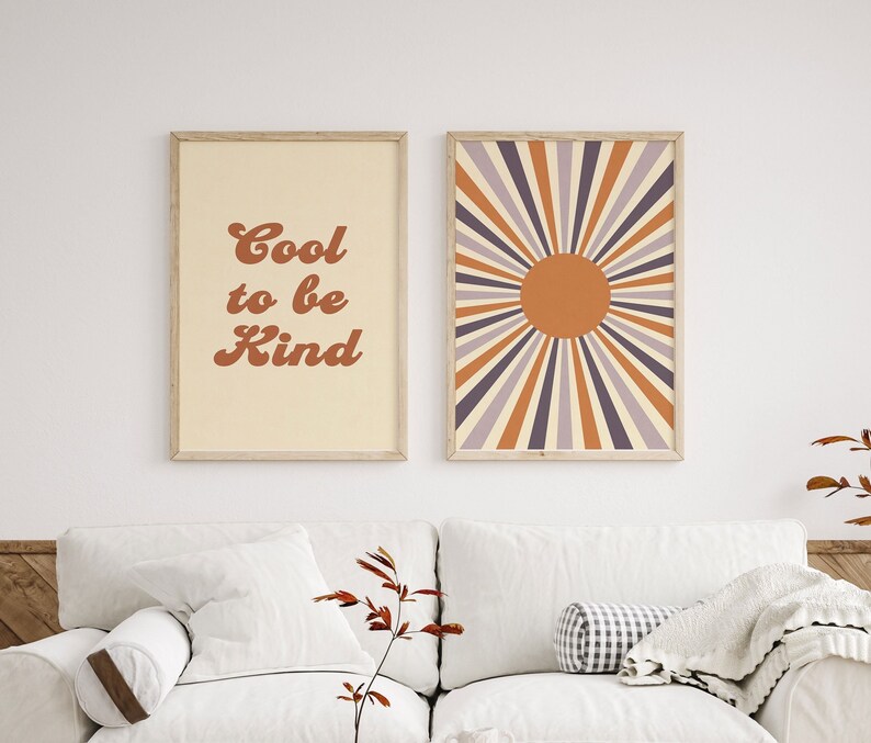 Retro Sunset Print Boho Printable Set of 2 Matching Prints | Etsy