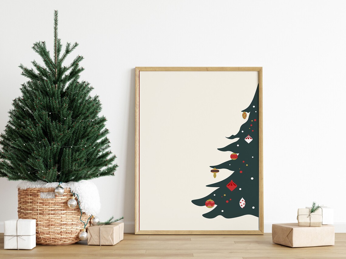 Christmas Tree Printable Modern Christmas Print Trendy Retro - Etsy