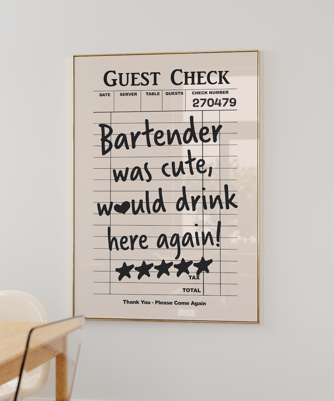 Guest Check Print, Trendy Wall Art, Bar Cart Art, Bartender Was Cute ...