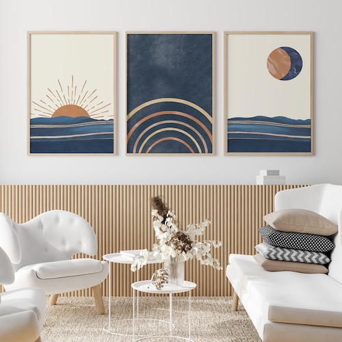 Sun and Moon Wall Art Abstract Art Minimalist Wall Art Set - Etsy