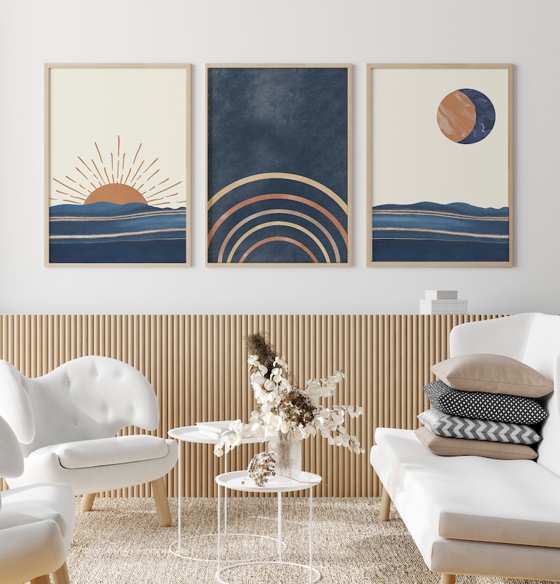 Boho Sun Moon and Rainbow Print Set of 3 Sun and Moon Wall - Etsy
