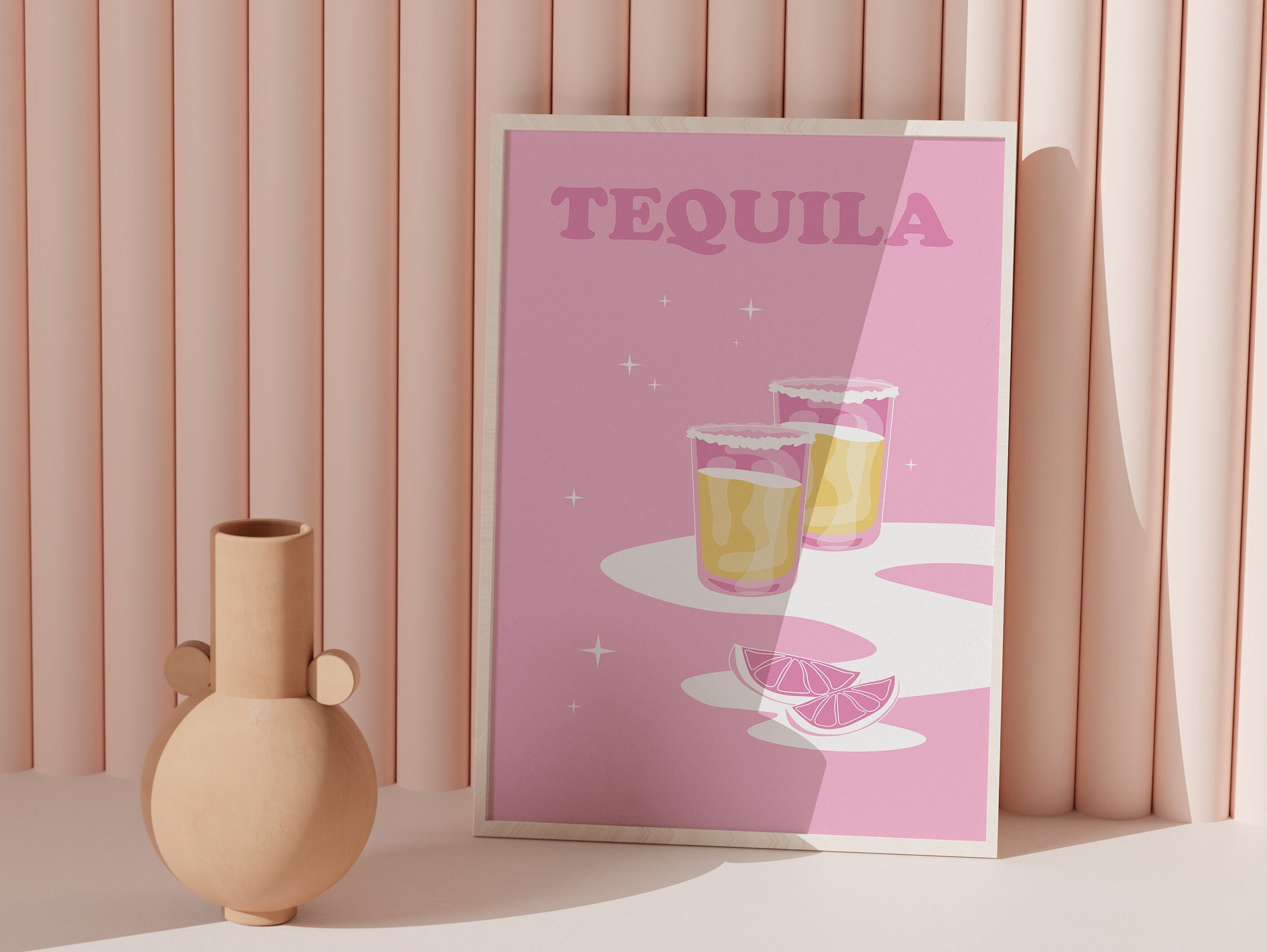 Tequila Illustration Trendy Retro Print Yellow Tequila - Etsy