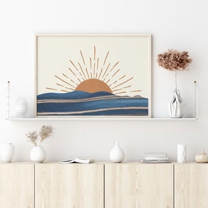Abstract Rising Sun Print Burnt Orange Sun Wall Art Sun Home | Etsy
