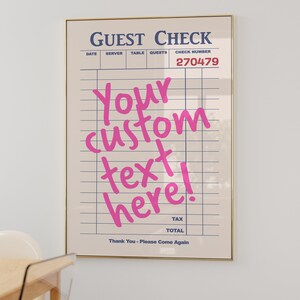 Custom Guest Check Art Print, Trendy Wall Art, Digital Download, Pick ...