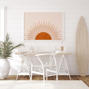 Boho Sun Horizontal Print, Mid Century Burnt Orange Sun Poster Sunrise ...