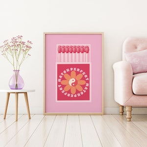 Cute Pink and Red Print, Trendy Wall Art, Perfect Match Print ...