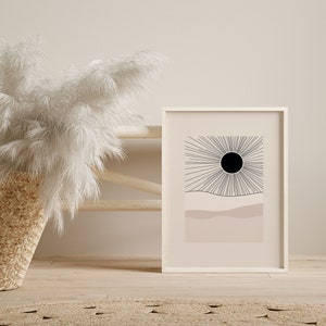 Boho Sun Print, Beige and Black Sun Poster, Sunrise Wall Art, Boho Art ...