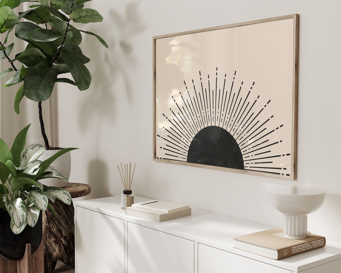 Black Sun Print, Horizontal Sun Poster, Digital Download Sun Wall Art ...