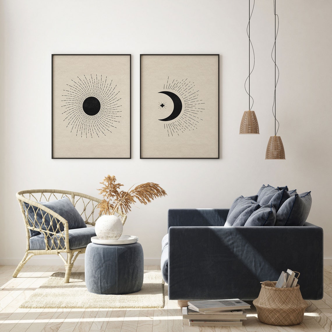 Sun and Moon Wall Art Abstract Art Boho Sun and Moon Print - Etsy
