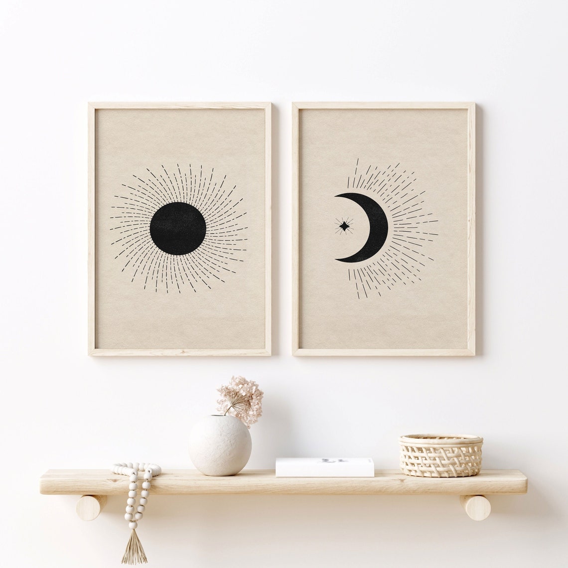 Sun and Moon Wall Art Abstract Art Boho Sun and Moon Print - Etsy