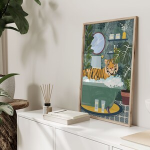 Retro Bathroom Art, Funny Tiger in Bath Print, Quirky Bathroom Wall Art ...