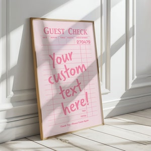 Custom Guest Check Poster, Trendy Wall Art, Personalised Guest Check ...