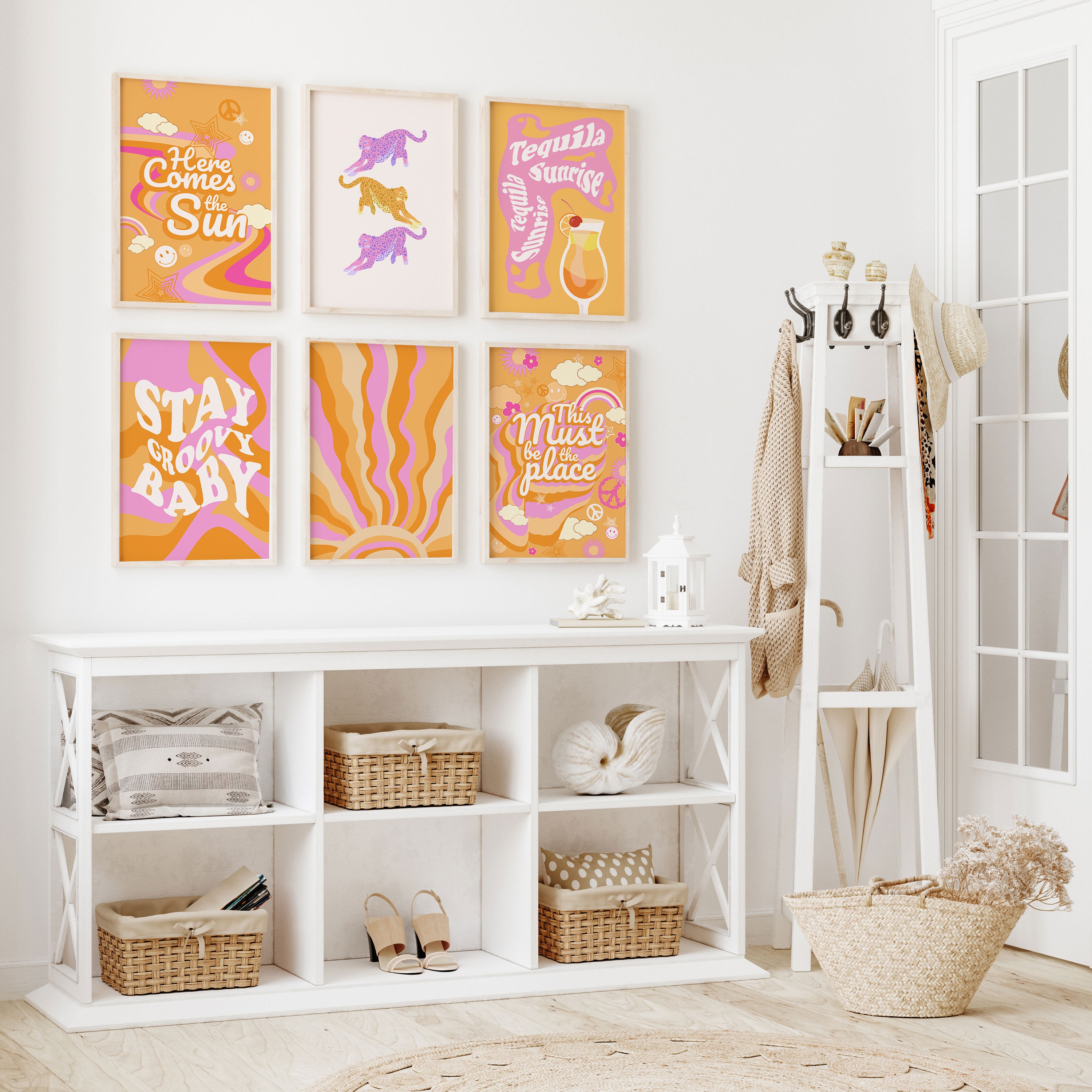 Trendy Gallery Wall Prints, Retro Art Print Bundle S70s Aesthetic Pink ...