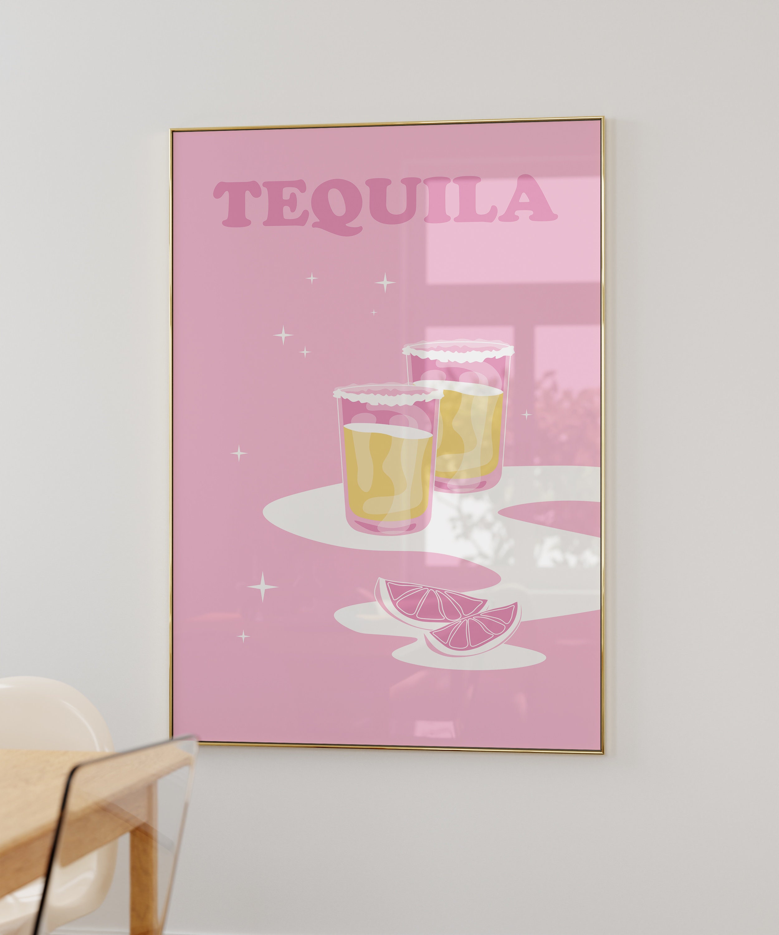 Tequila Illustration Trendy Retro Print Yellow Tequila - Etsy
