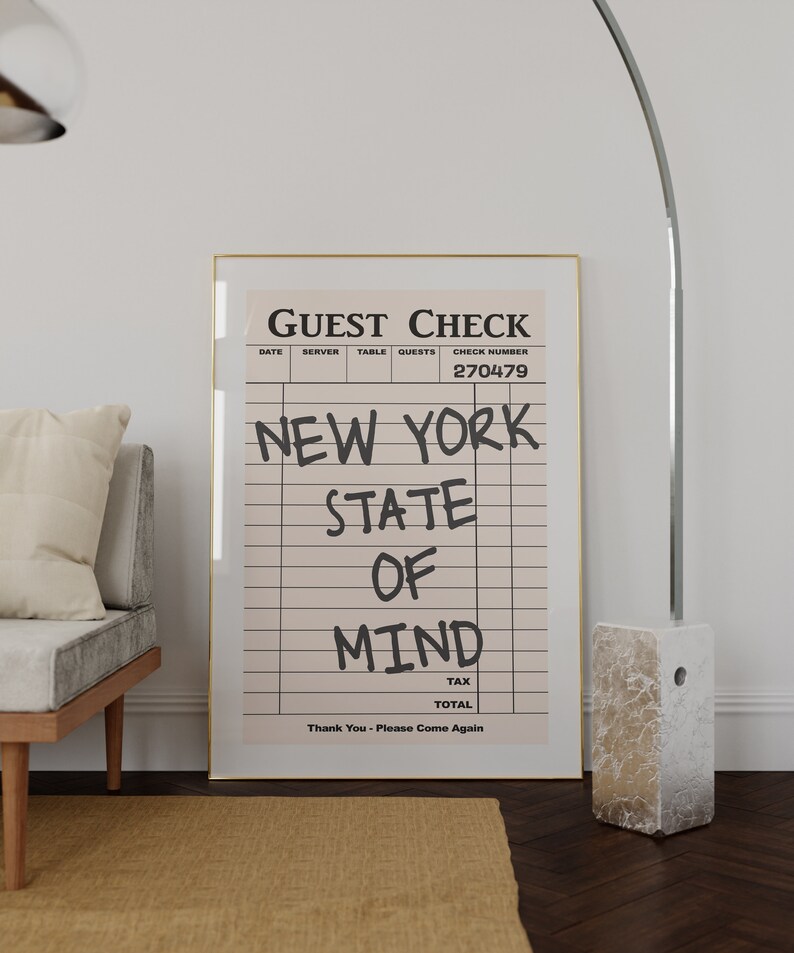 New York Guest Check Print, Trendy Wall Art, Preppy Collage Apartment ...