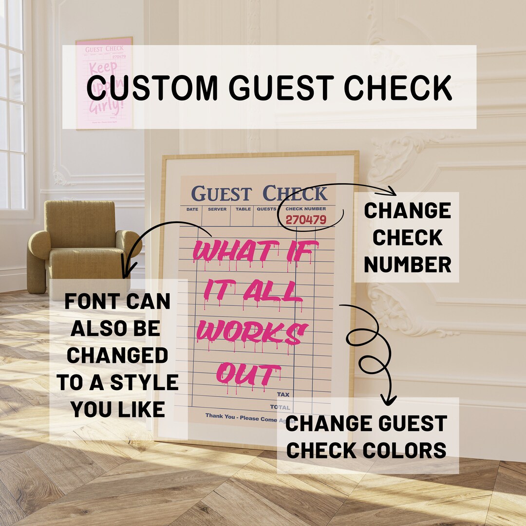 Custom Guest Check Art Print, Preppy Wall Art, Dripping Paint Effect ...