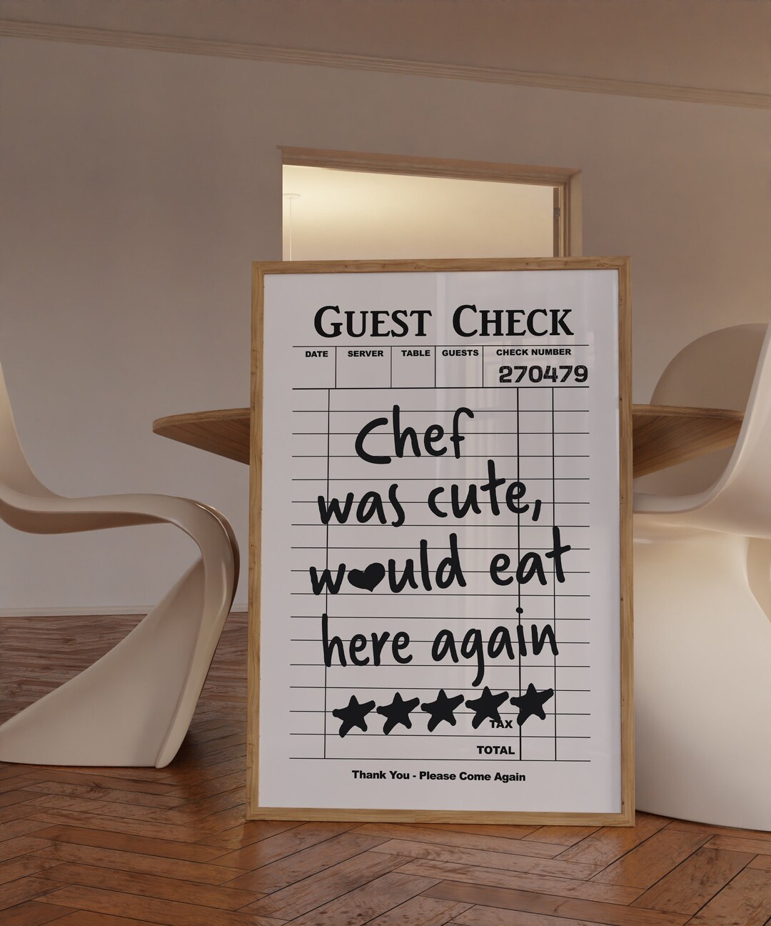 Chef Was Cute Would Eat Here Again, Guest Check Print, Black & White ...
