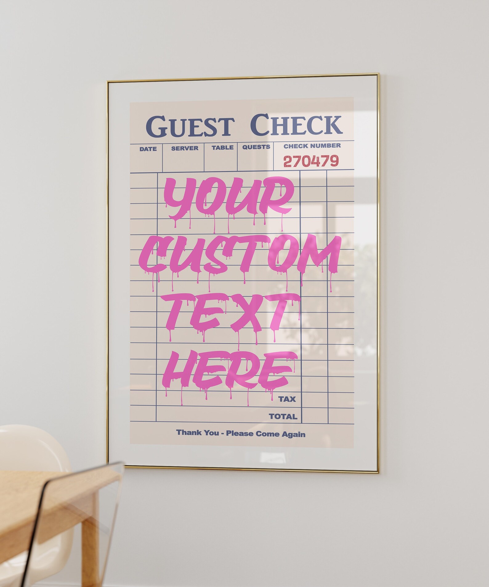 Custom Guest Check Art Print, Preppy Wall Art, Dripping Paint Effect ...
