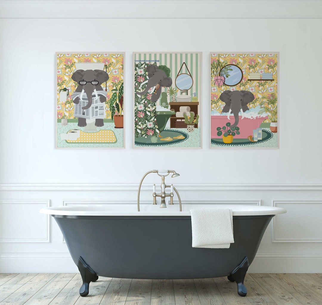 Whimsical 3 Set Wall Art, Funny Bathroom Art, Modern Funky Wall Art ...