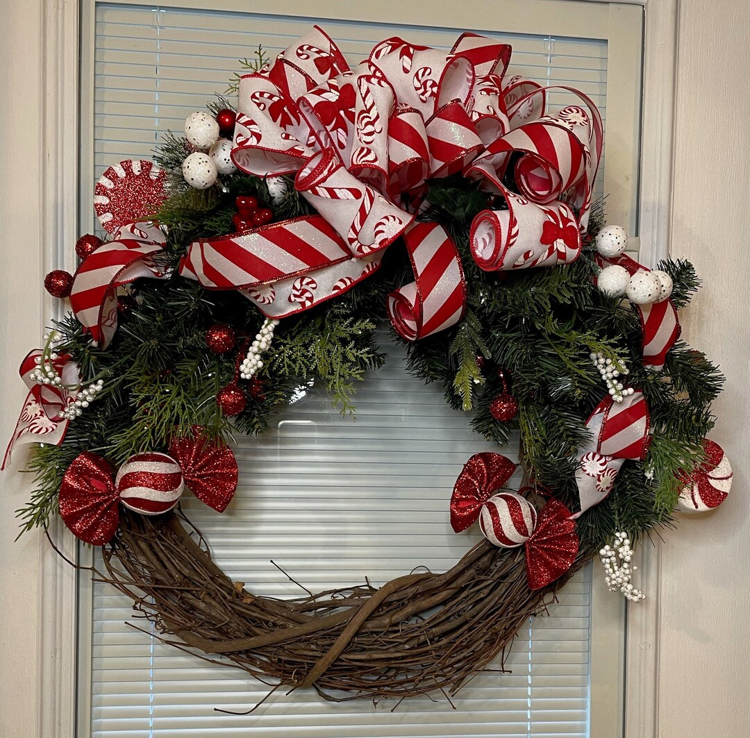 Grapevine Candy Cane Wreath - Etsy