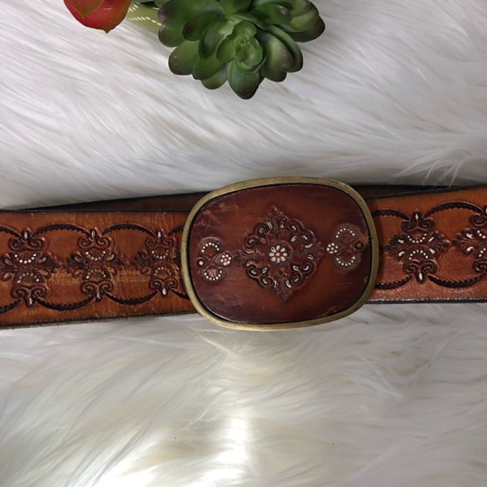 Handmade Leather Belt With Floral Design and Metal Buckle - Etsy