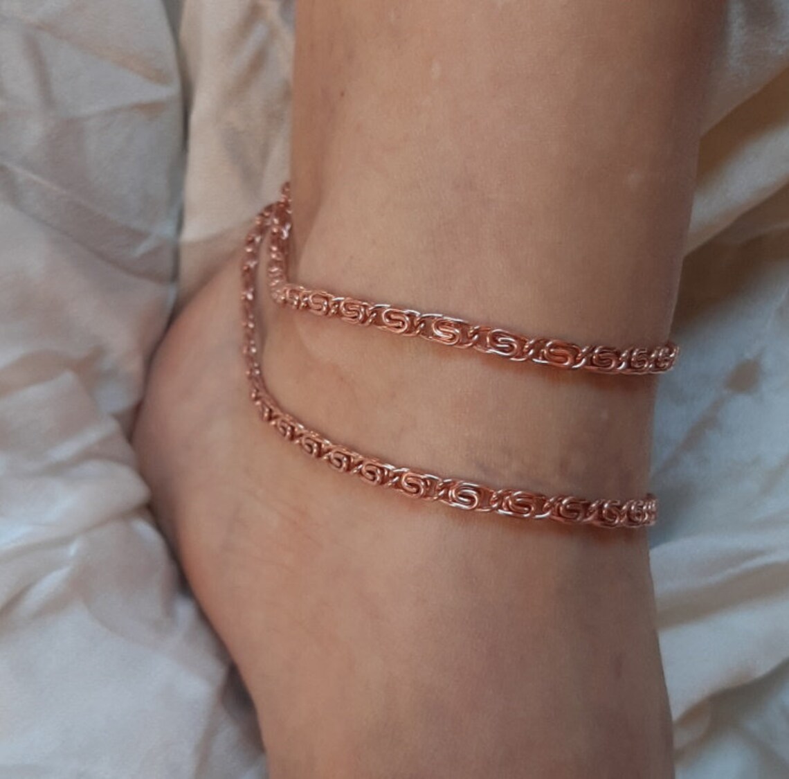 Copper Anklet - Greek Chain Double Turn- - Etsy