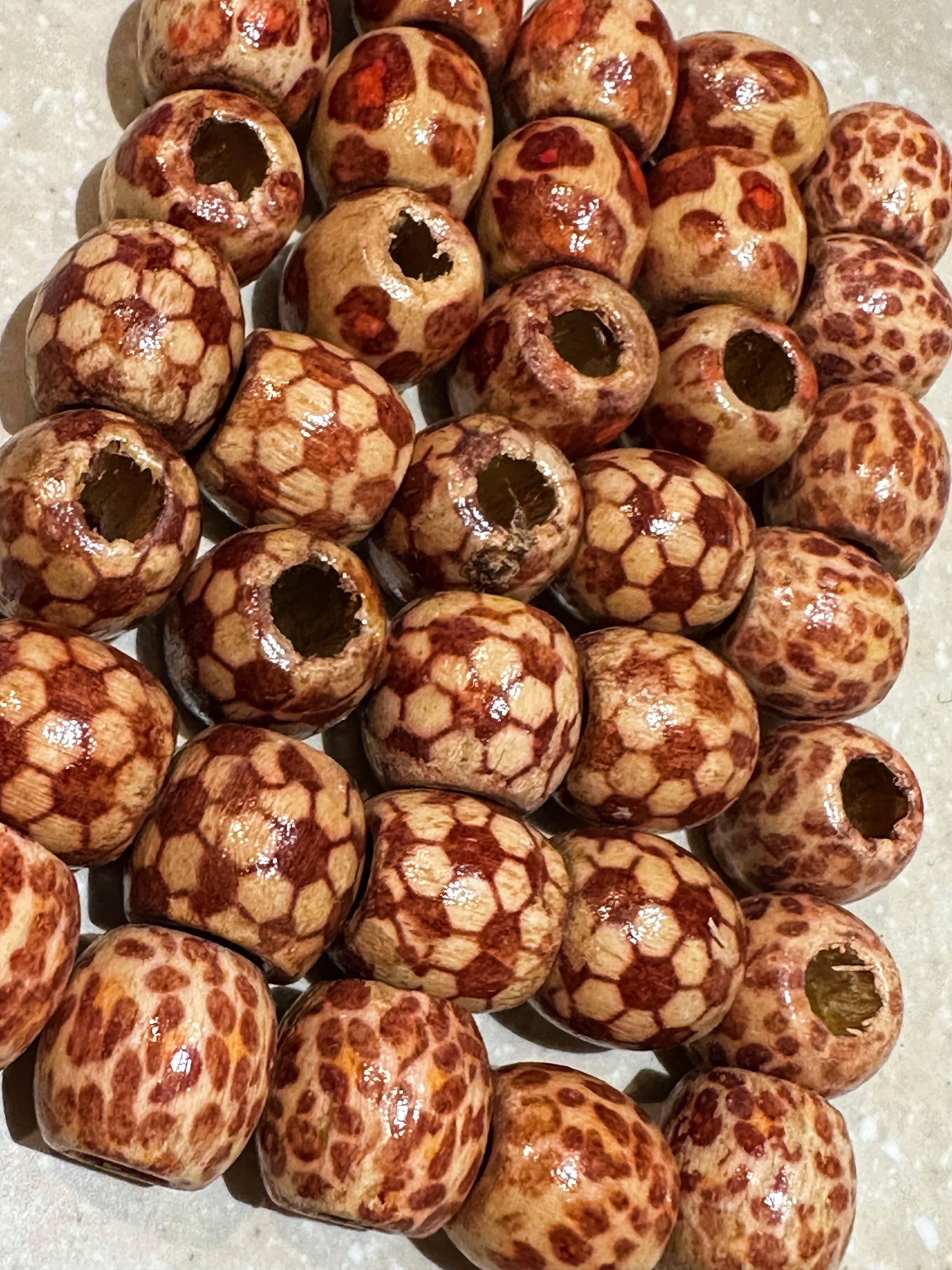 Printed Wooden Macrame Beads, Large Hole Crafting Boho Hair Styling ...