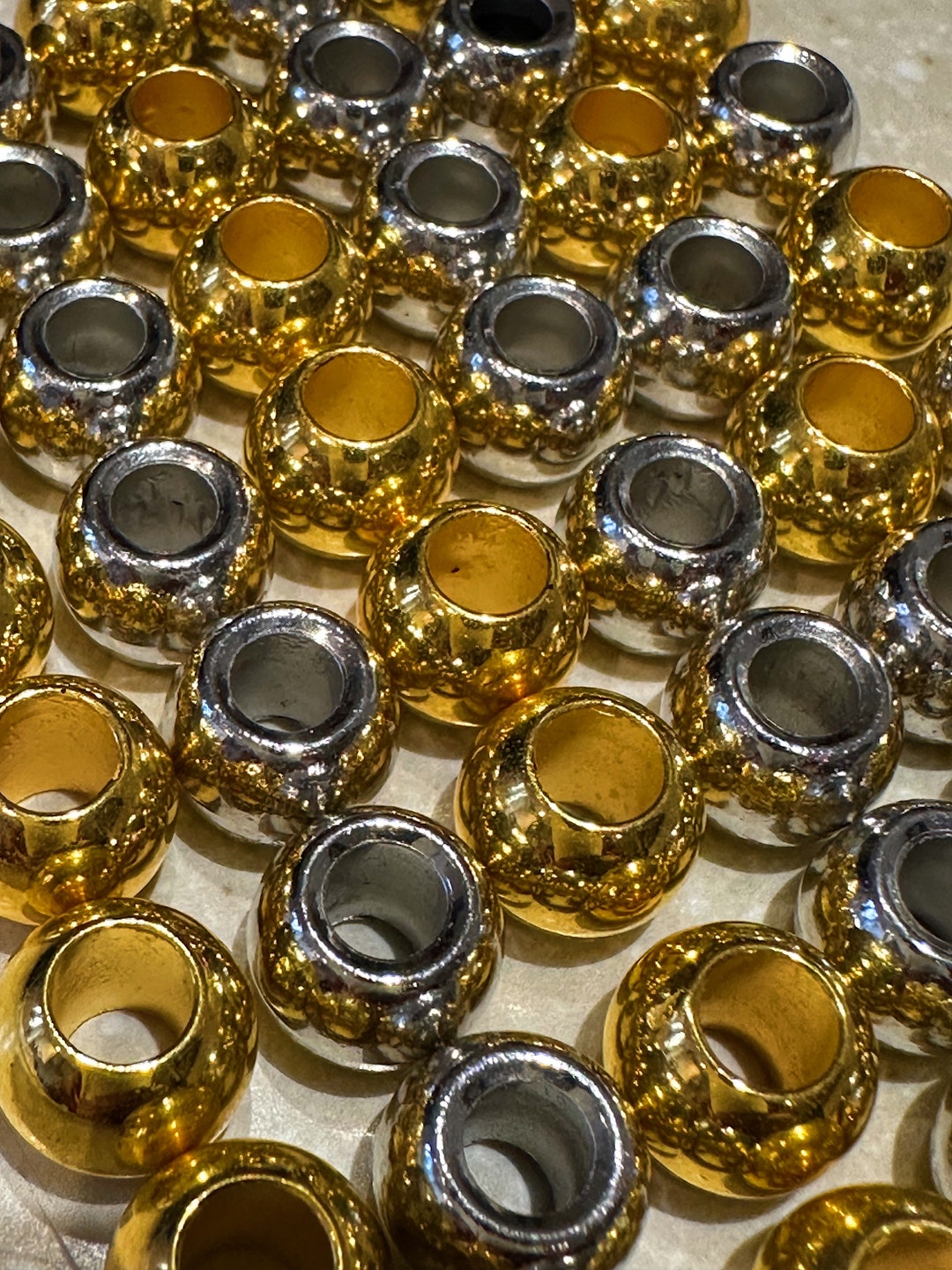 40pcs Silver Gold Brading Beads Hair Extensions Medium Hole Bead for ...