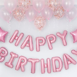 16" Pink Happy Birthday Balloons Letters Foil Balloons Rose Gold Gold ...