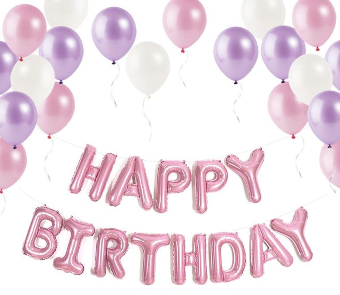16" Pink Happy Birthday Balloons Letters Foil Balloons Rose Gold Gold ...