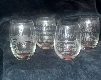 Etched Stemless Wine Glass - Etsy