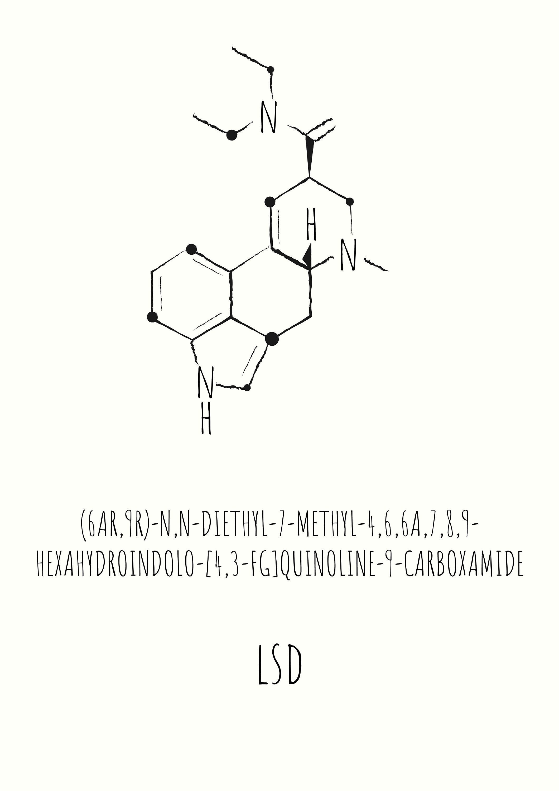 Poster LSD A3 mit oder ohne Rahmen in schwarz/weiss Molekül Trip ...