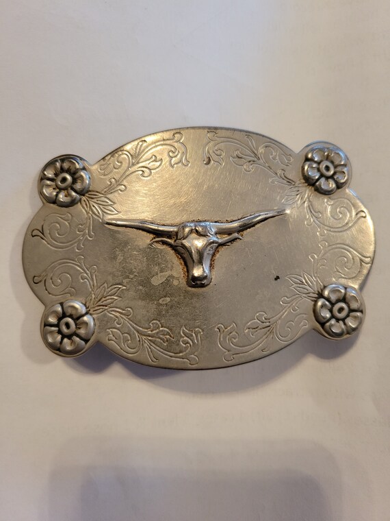 Rare Steel Longhorn Steer Belt Buckle Silver - Gem