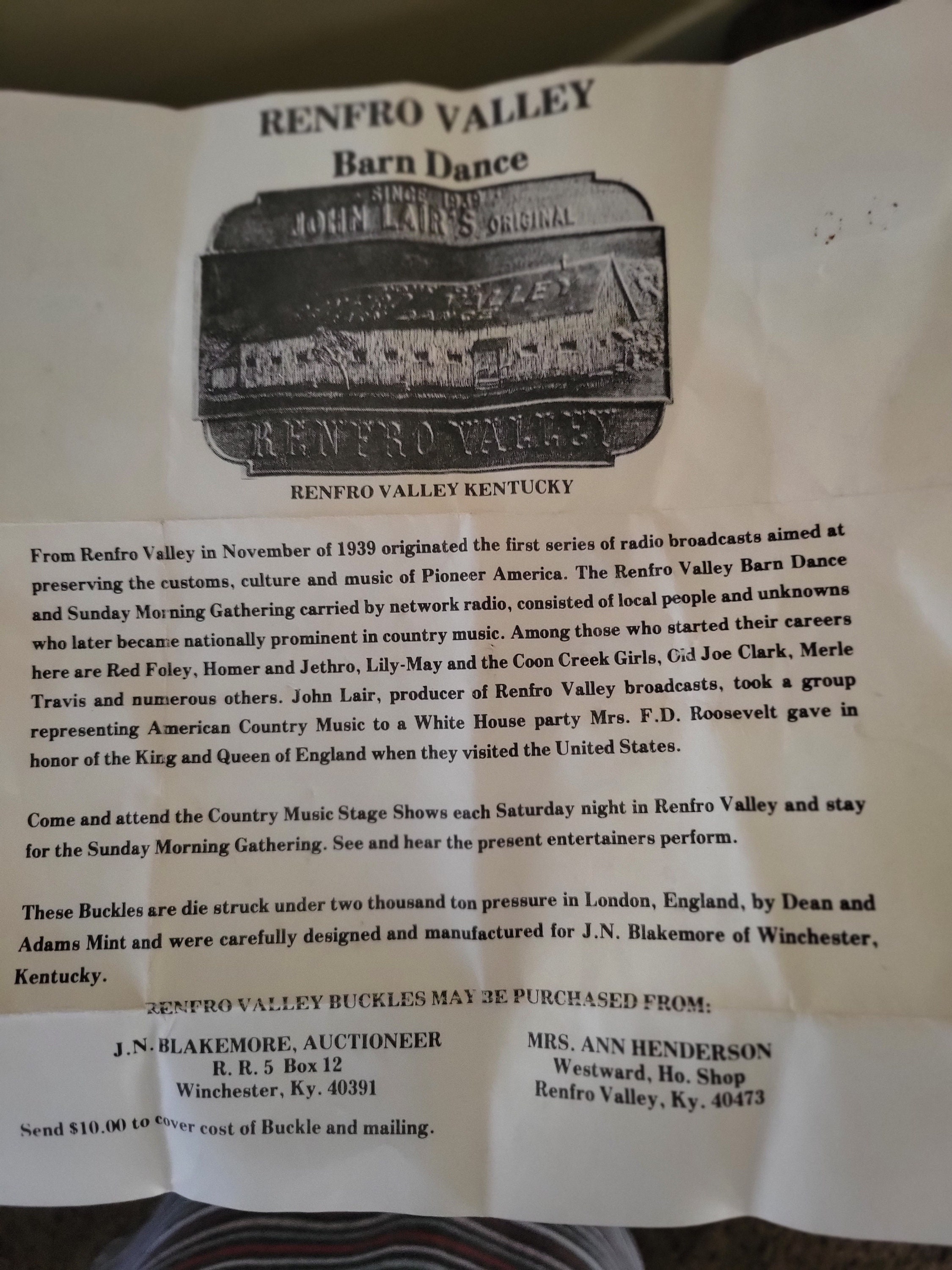 Renfro Valley Barn Dance Belt Buckle Made in London, England...with ...