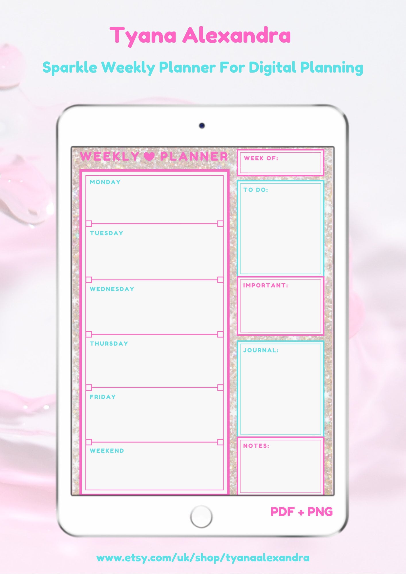Sparkle Weekly Planner, Weekly Planner, Digital Weekly Planner, Digital ...