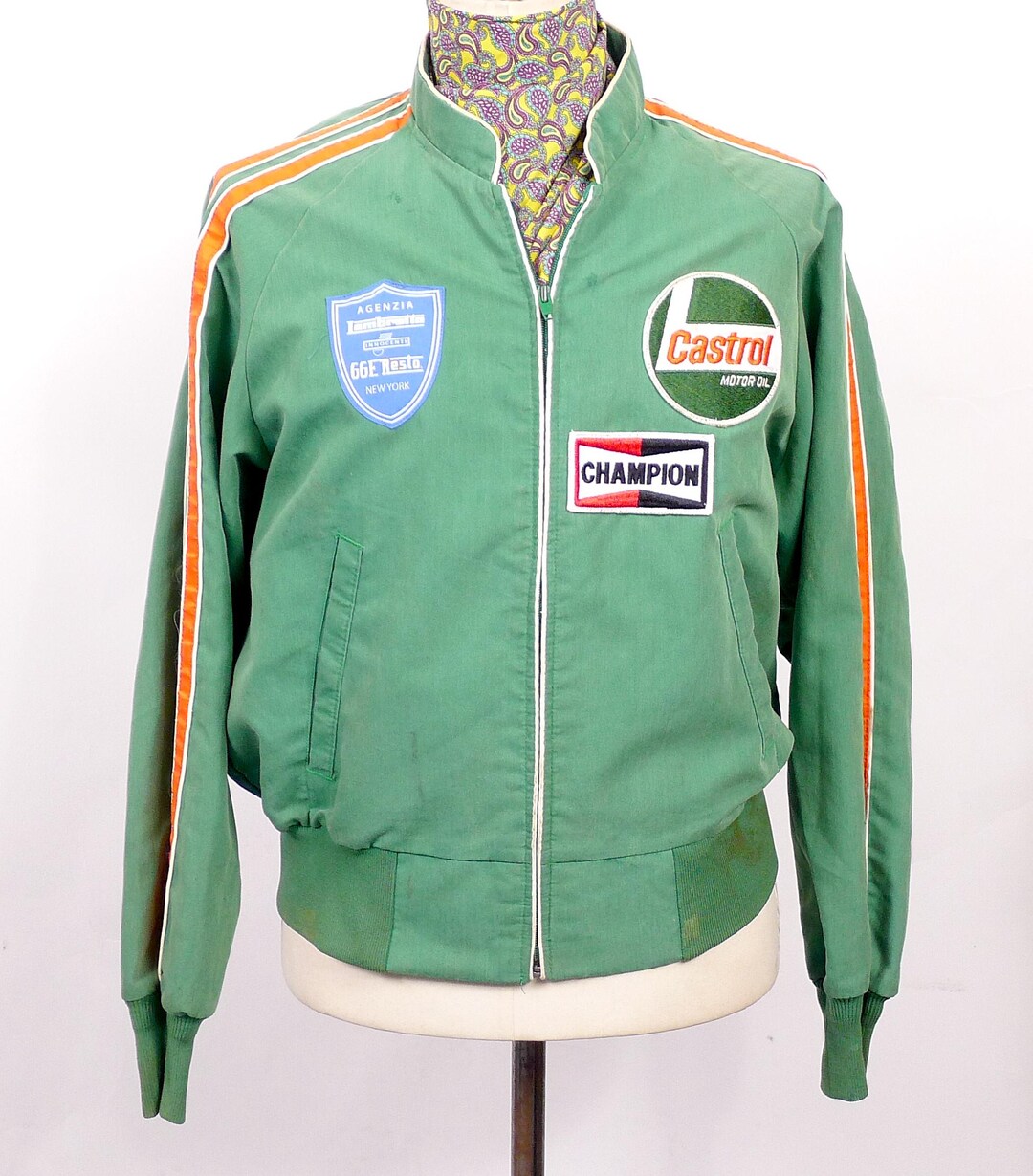 Vintage 1970's Castrol Champion Racing Pit Crew Green Jacket W/ Orange ...