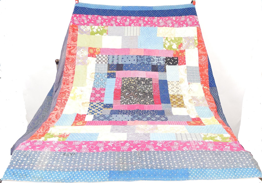 Vintage 1800's English Block Print Fabric Quilt Hand Stitched Made in ...