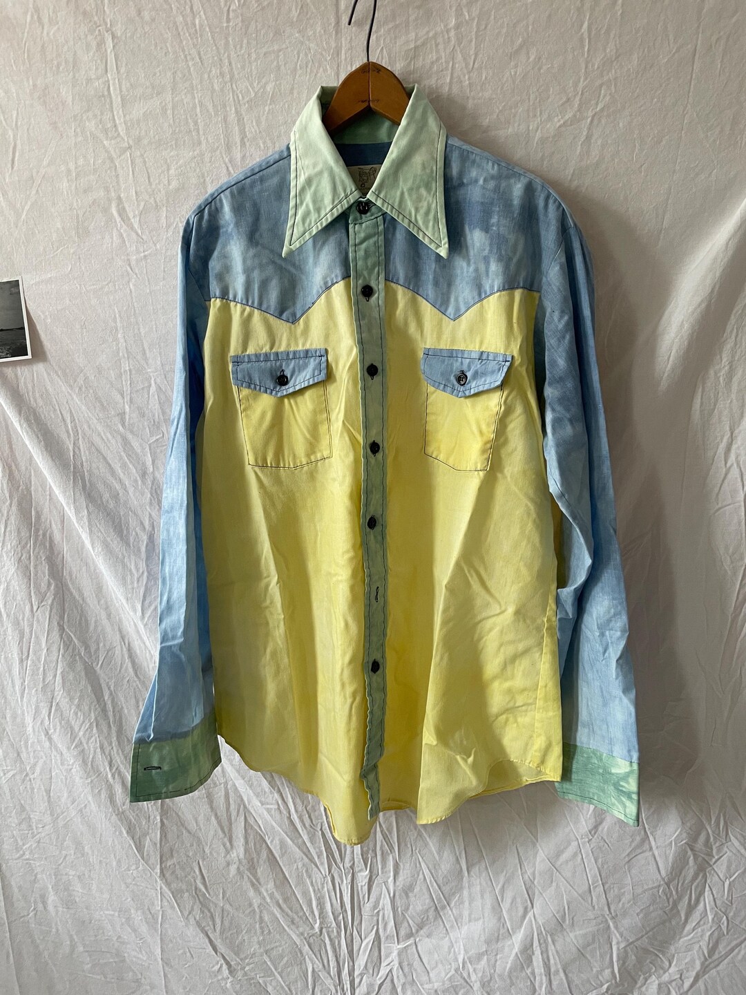 70s Colorblock Button Up - Etsy