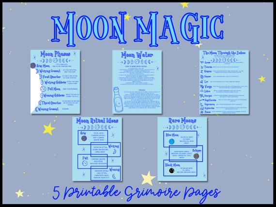 Moon Pages / Book of Shadows / Printable Grimoire Page Pack / - Etsy