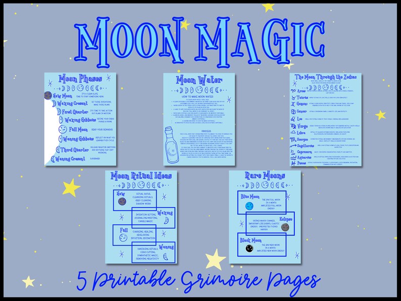 Moon Pages / Book of Shadows / Printable Grimoire Page Pack / Baby ...