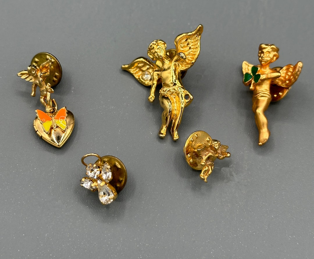 Lot 5 Pcs Vintage to Now Guardian Angel Pins Gold Tone Metal Enamel ...