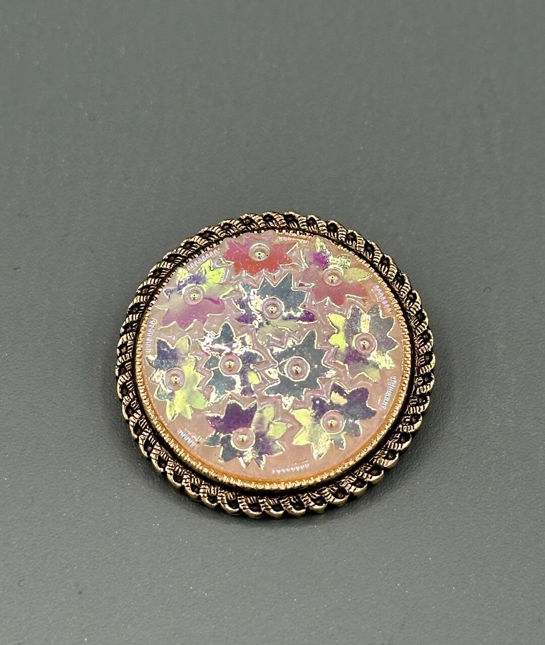 Vintage Western Germany Scarf Clip, Iridescent Sequin Flowers, Round ...