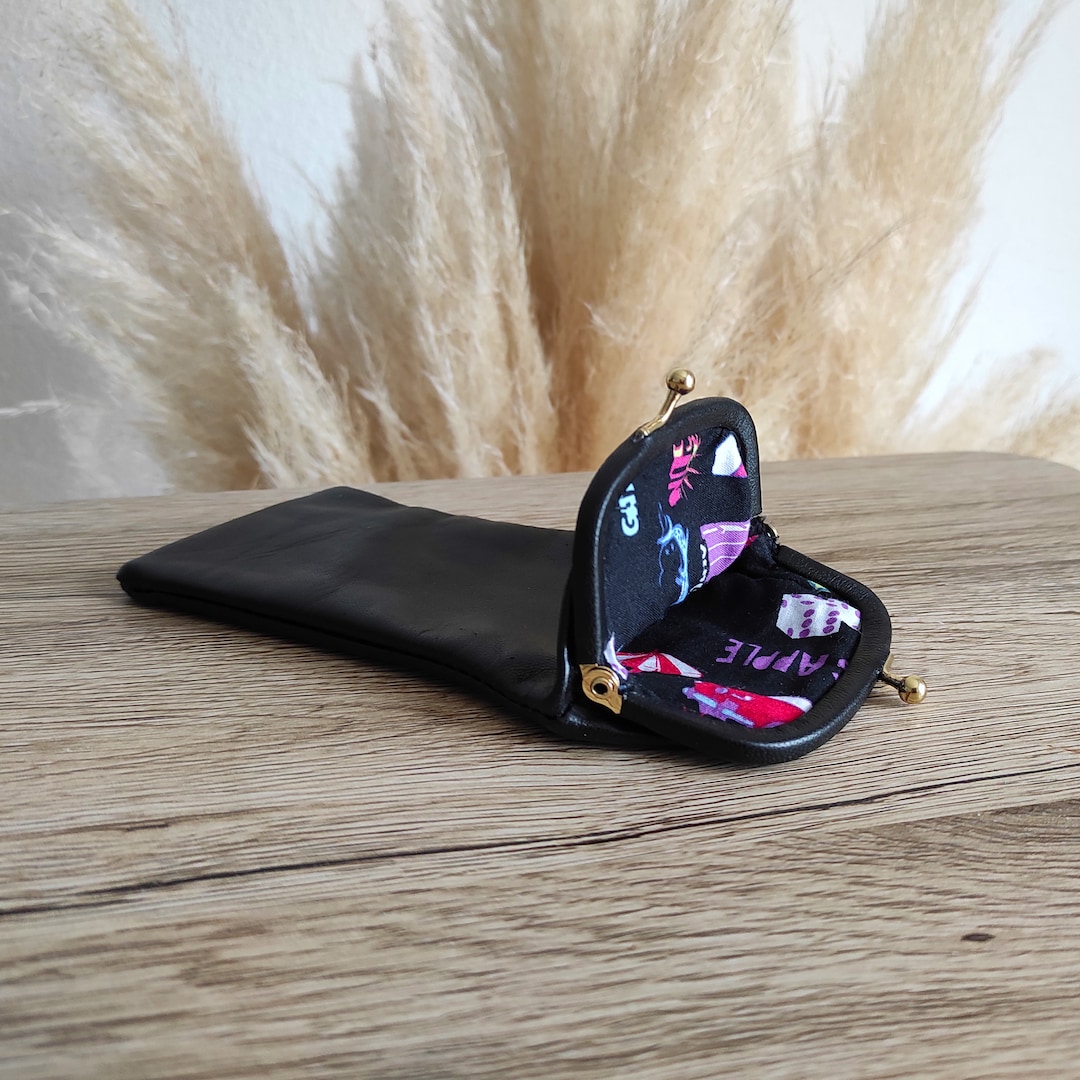 Glasses Case in Soft Black Leather Fabric Interior and Gold Click-clack ...