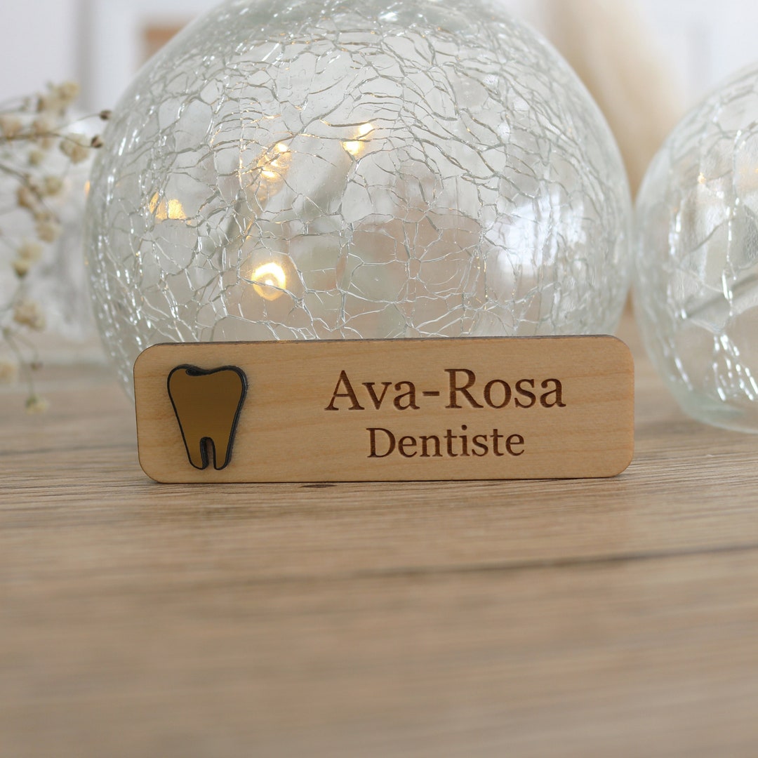 Dentist Badge - Personalized in Wood and Gold - Doctor Badge - Dental ...