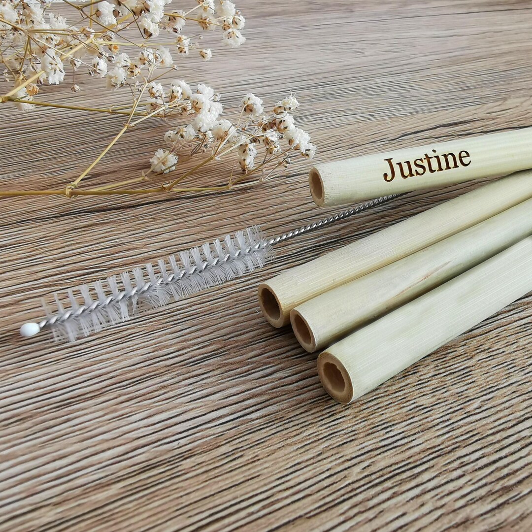 Set of 4 Personalized Straws - Bamboo Straws to Personalize - Wooden ...