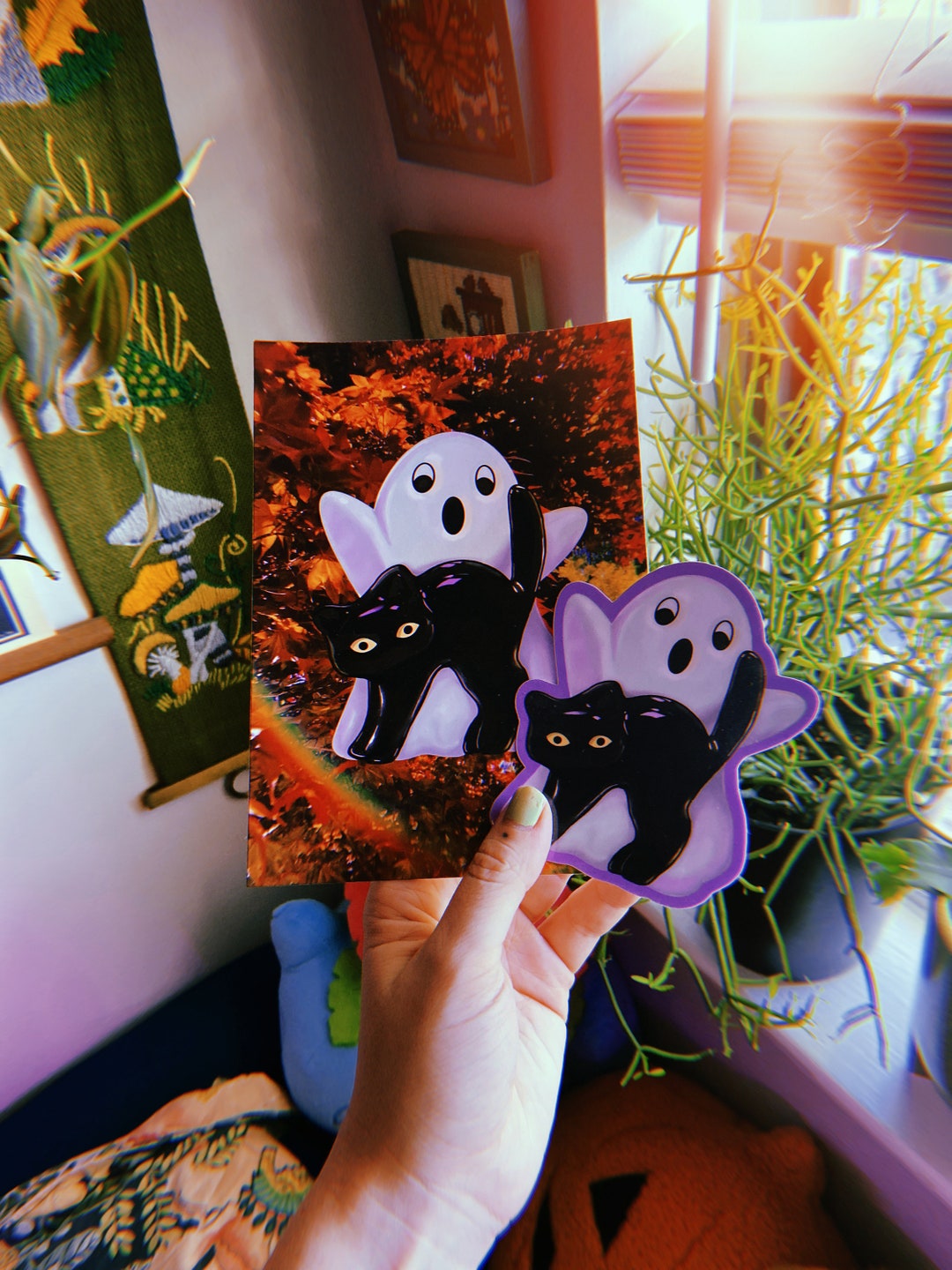 Ghost + Cat Figurine Print and Sticker Set - Etsy